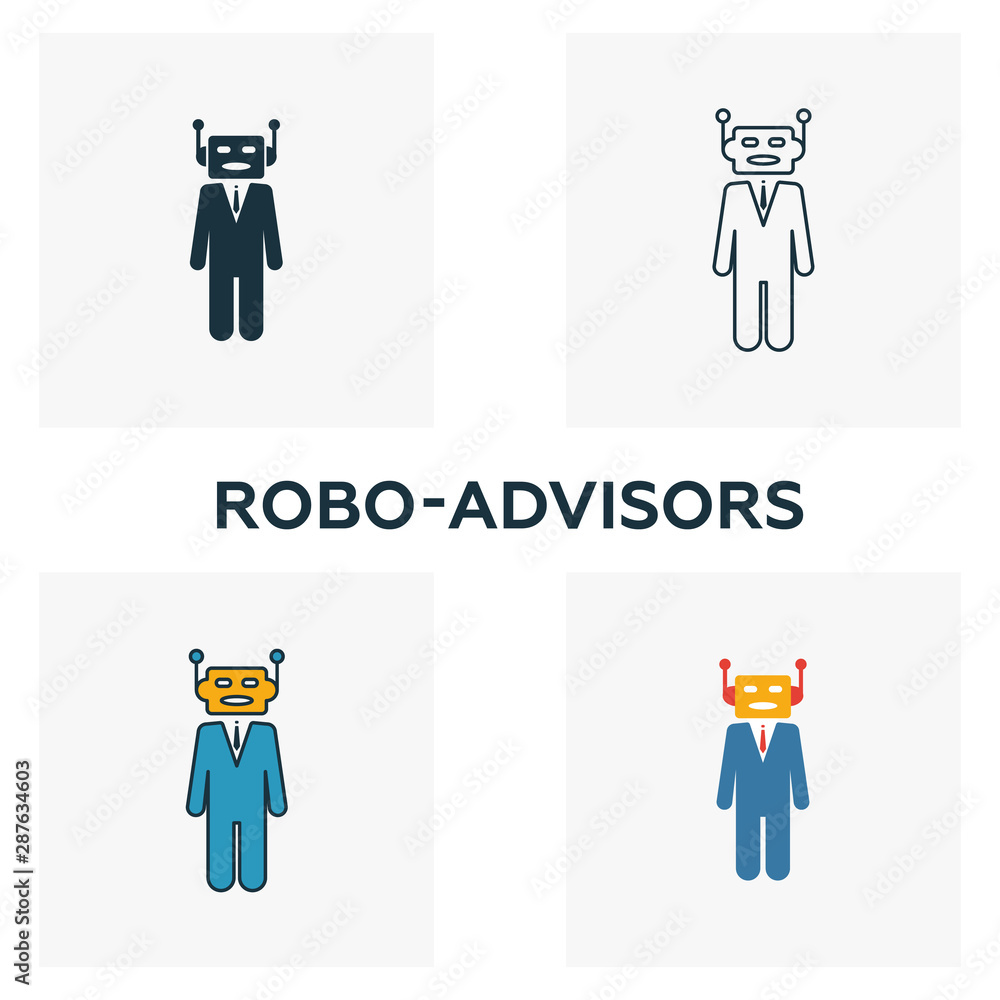 Robo-Advisors icon set. Four elements in diferent styles from fintech ...