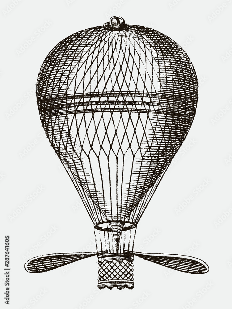 Historical balloon with two oars for navigation. Illustration after ...