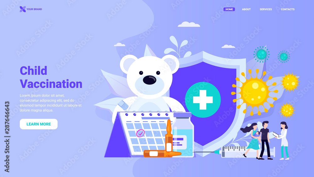 Child scheduled vaccination, family vaccination website concept. Child ...