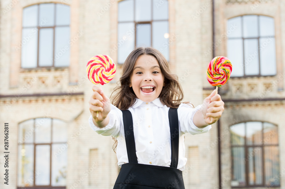 Both mine. Cheat meal day. Happy kid with sweet candy. Kid child ...