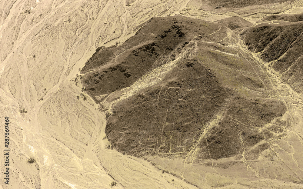 Aerial view of the famous astronaut geoglyph drawing by the Nazca ...