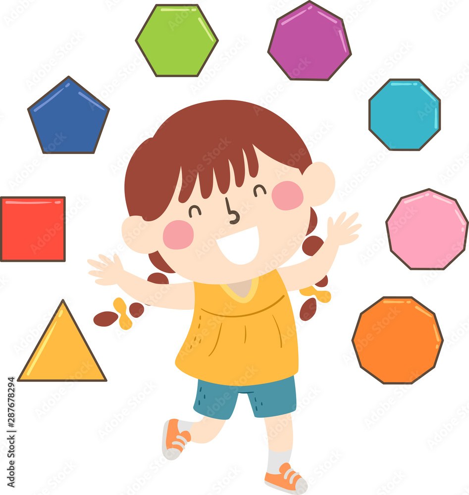 Kid Girl Regular Polygons Illustration Stock Vector | Adobe Stock