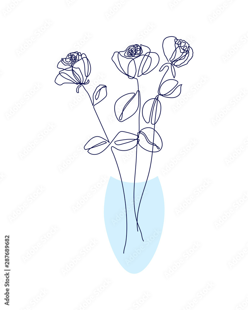 Continuous One Line Drawing Beautiful Rose Flower Set Logo Vector