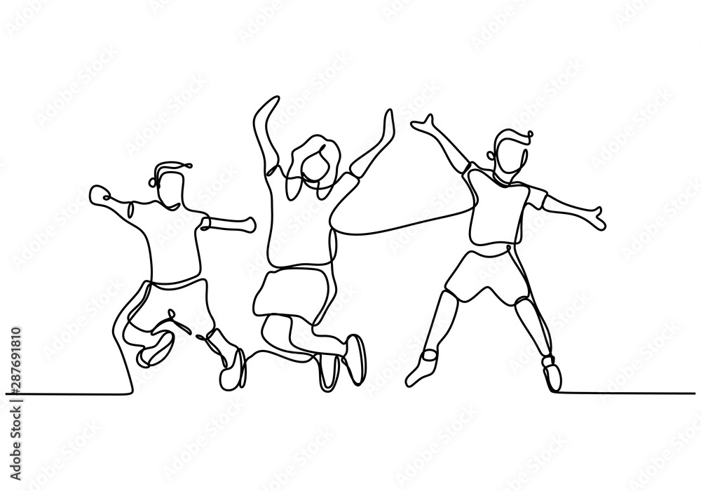 Happy children jumping continuous line drawing minimalist design one ...