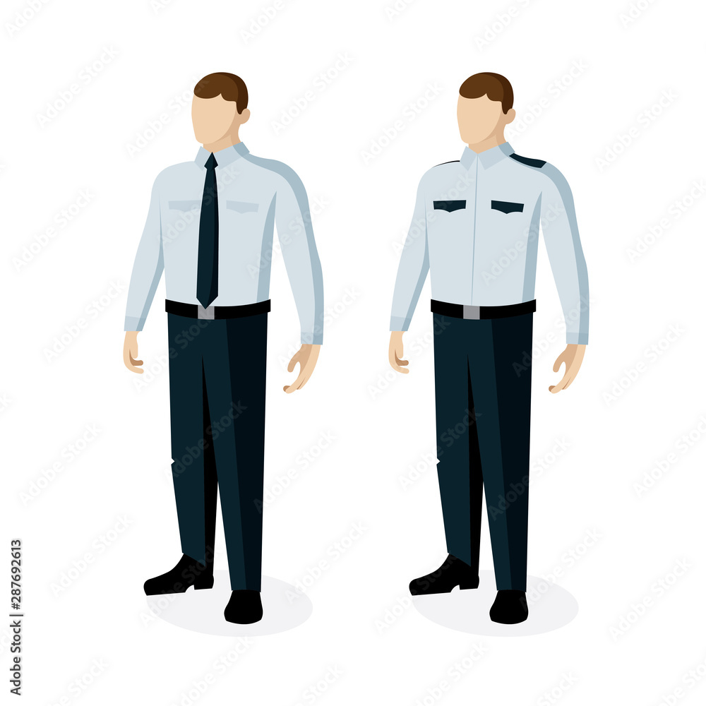 Security guard. Police officer vector illustrations set. Stock Vector ...