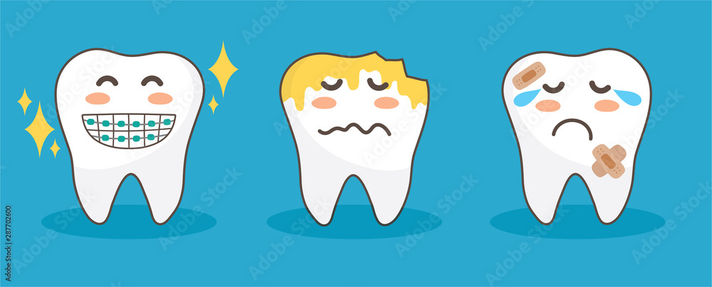 Vector character happy and funny teeth set. illustration doodle drawing ...