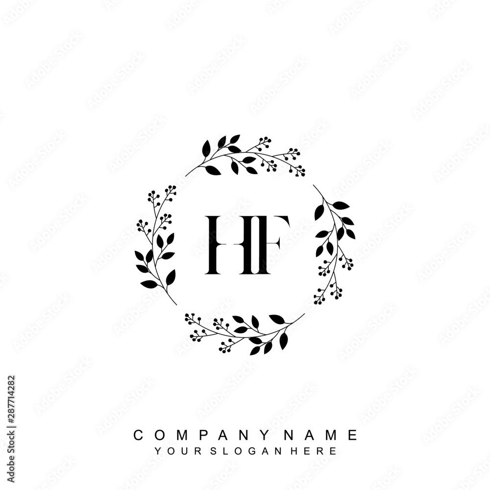 letter HF surrounded by beautiful and elegant flowers and leaves ...