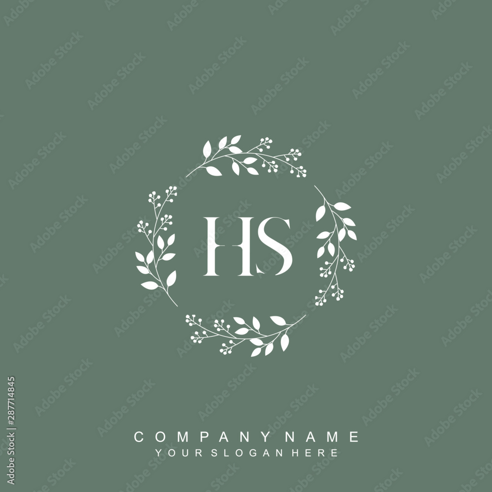 letter HS surrounded by beautiful and elegant flowers and leaves ...