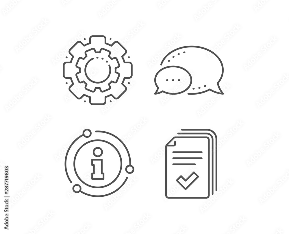 Handout line icon. Chat bubble, info sign elements. Documents example ...