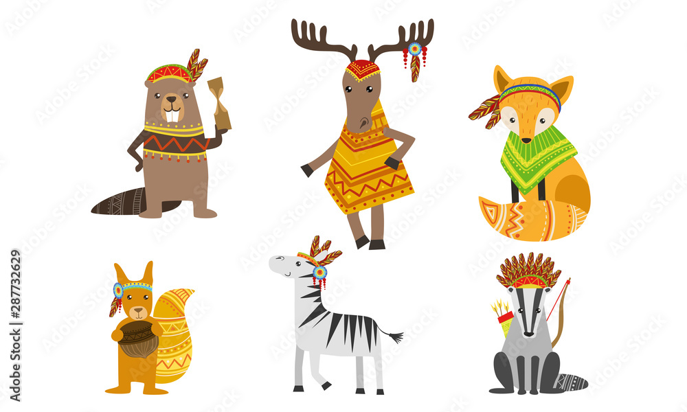 Ethnic Patterned Animals Set, Horse, Beaver, Squirrel, Zebra, Raccoon ...