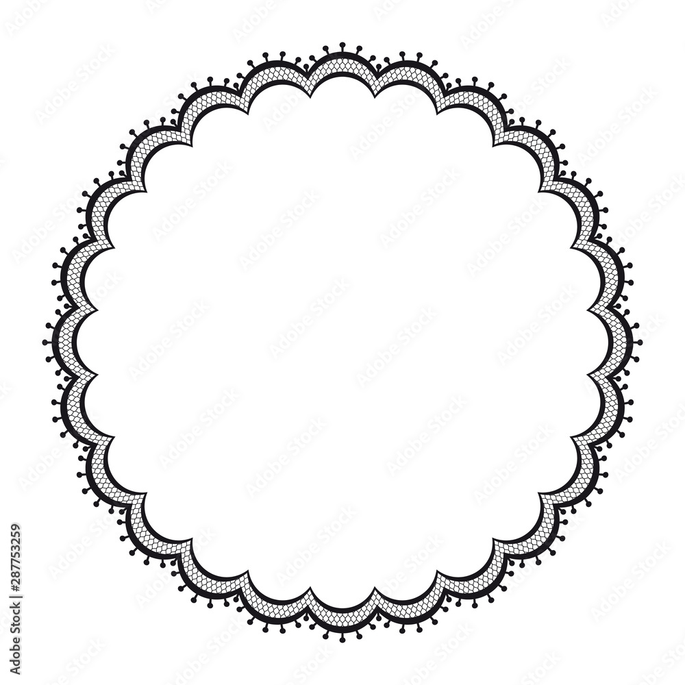Vector black lacy circular frame. Isolated on white background. Stock ...