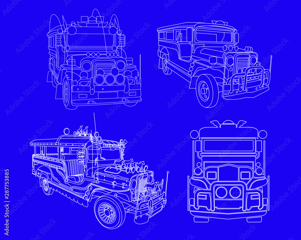 set of jeepney illustration philippine transportation vector Stock ...
