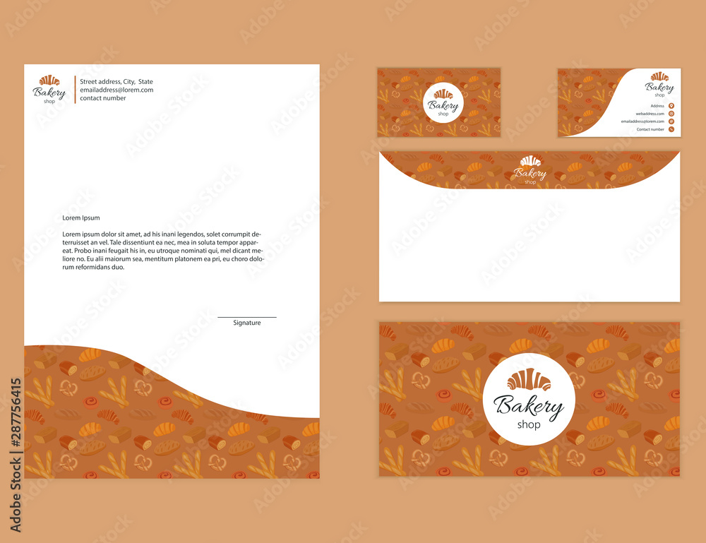 Corporate identity simple design layout for bakery shop, letterhead ...