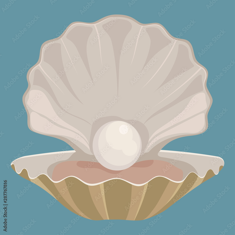 Cartoon seashell with a pearl. Seashell. Vector illustration of a clam ...