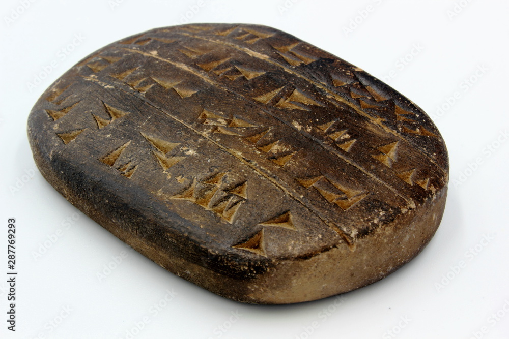 cuneiform tablet with words letters and writing on isolated on white ...