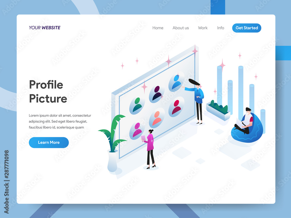Landing page template of Profile Picture or Avatar Isometric ...