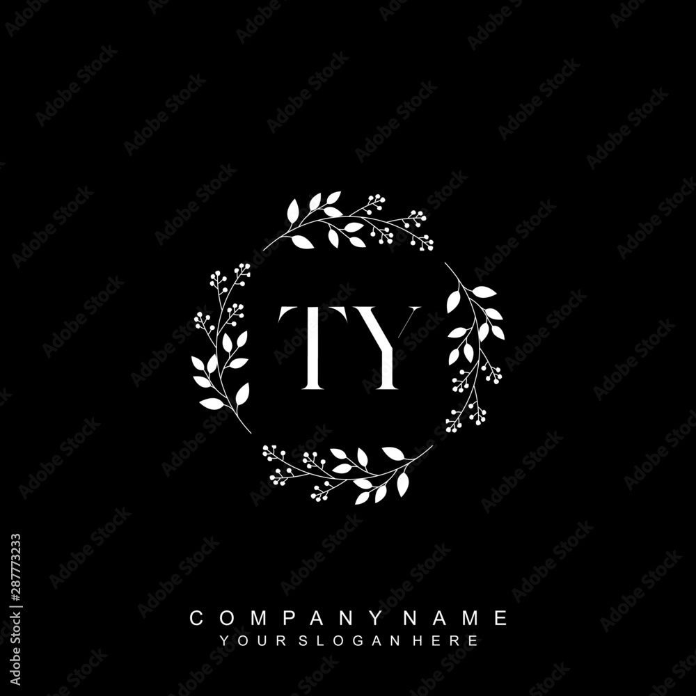 letter TY surrounded by beautiful and elegant flowers and leaves ...
