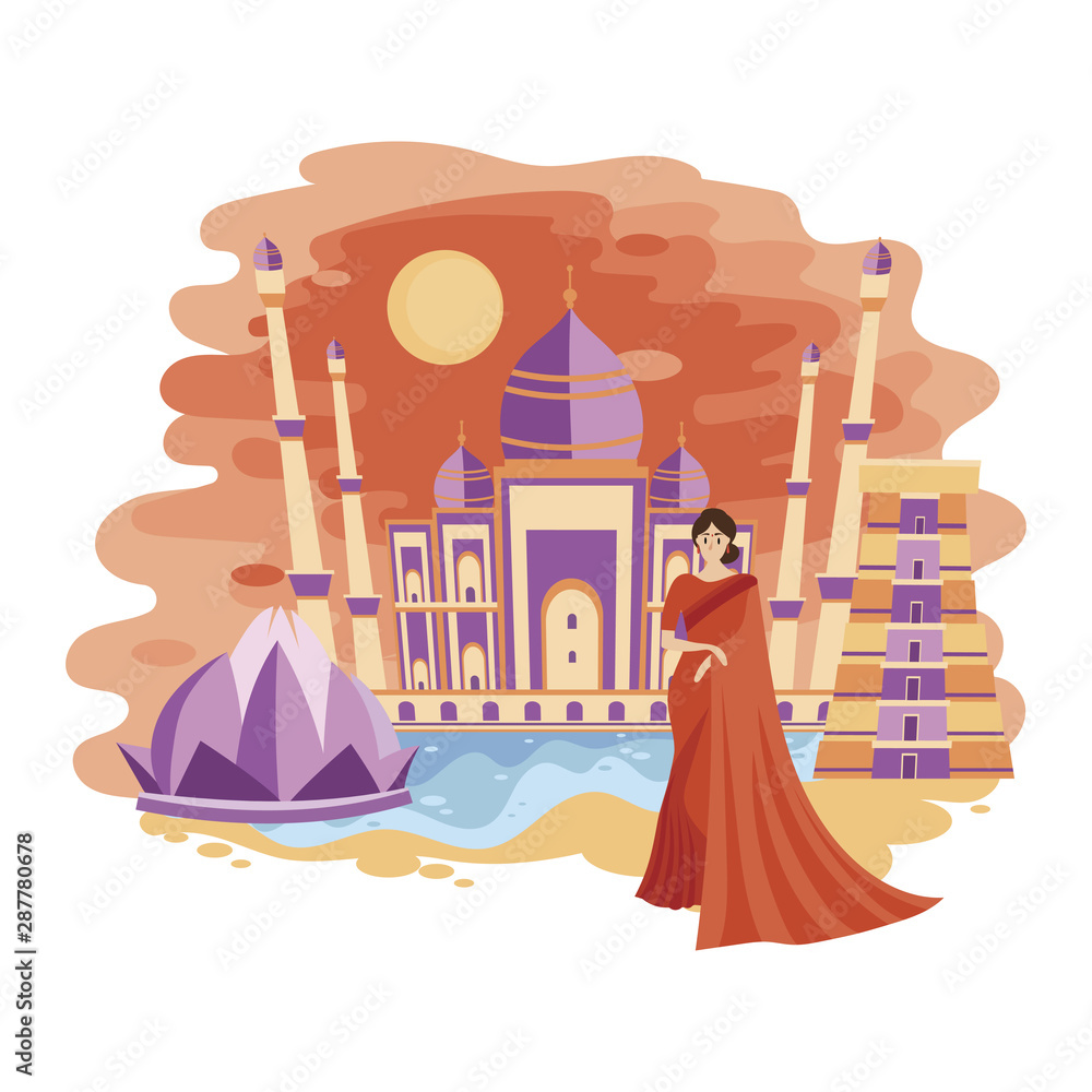 Landscape New Delhi. Cartoon illustration of the sights of India ...