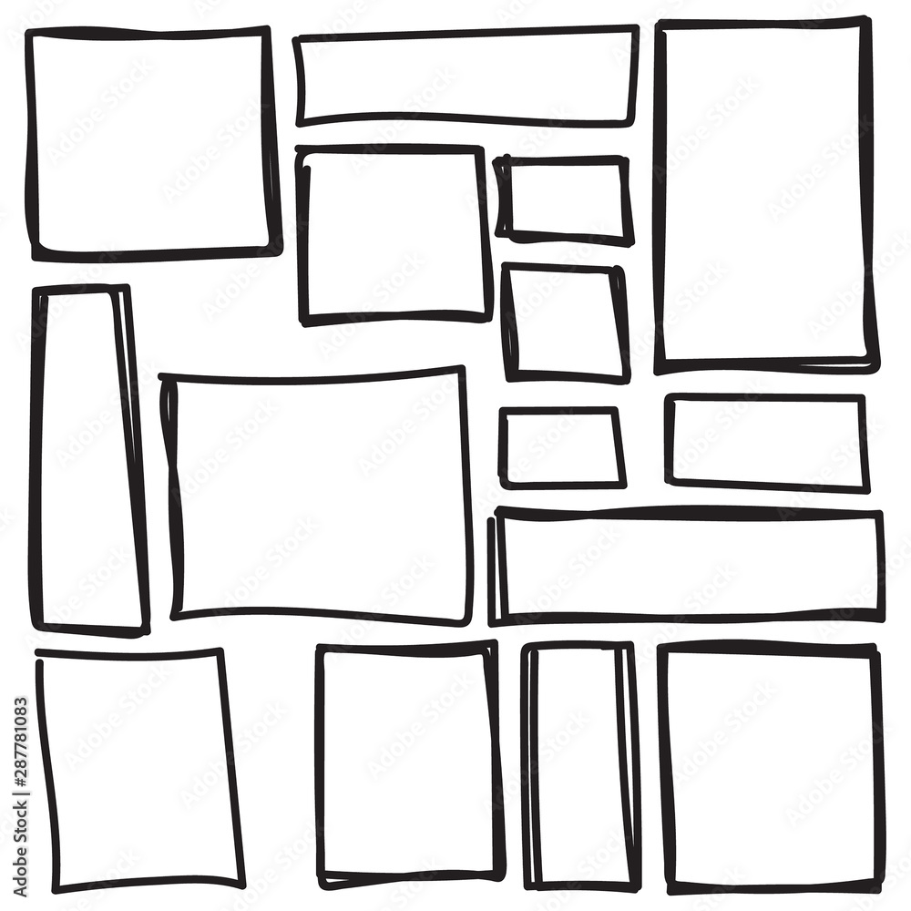 Set of freehand drawn horizontal and vertical rectangles and squares ...