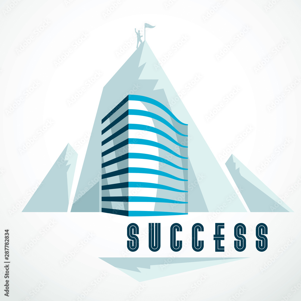 Rock climber as a concept of reaching goal of success behind of modern ...