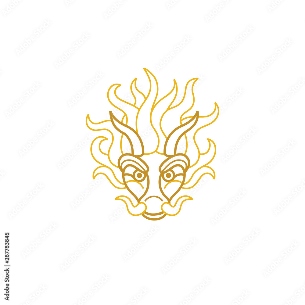 Illustration of a head Gold Dragon in a lineart style. Stock Vector ...