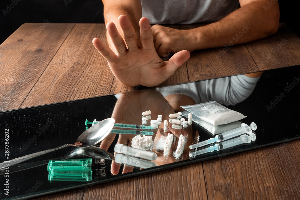 A man with a stop gesture refuses drugs, the fight against drug ...