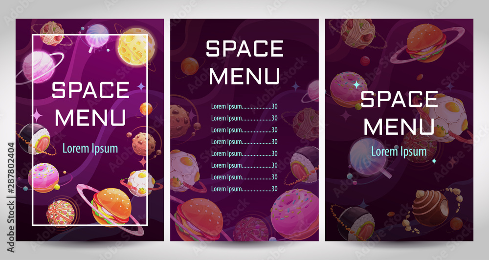 Space menu concept. Vector food templates set. Stock Vector | Adobe Stock