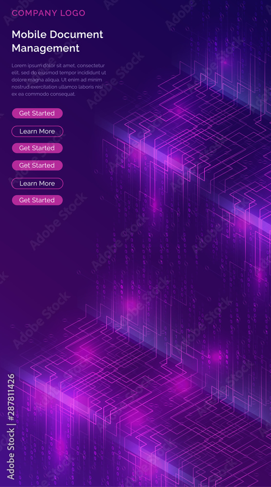 Big data waterfall or cascade, digital binary code data flow analysis visualization, isometric ...