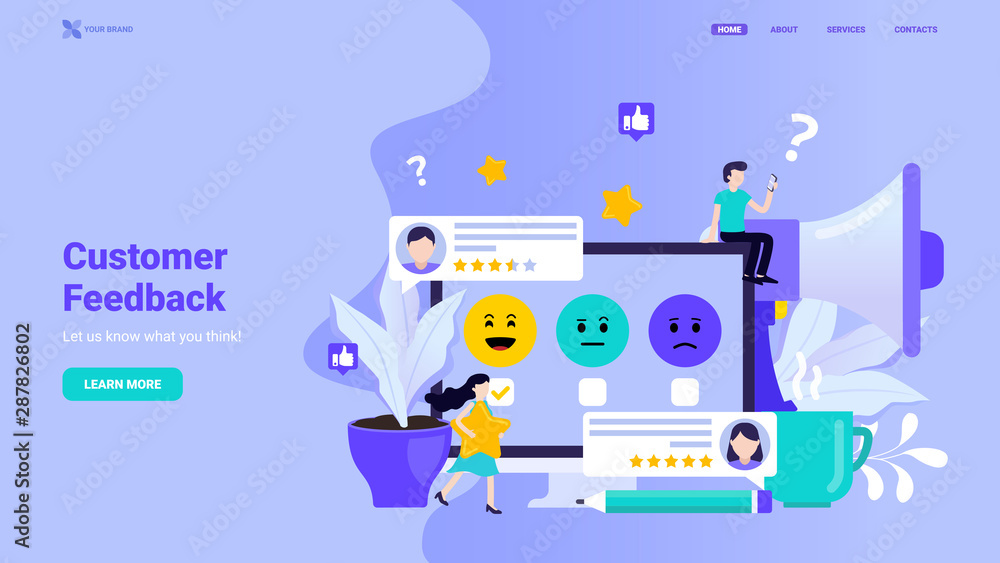 Customer feedback, user review, online survey, testimonials landing ...