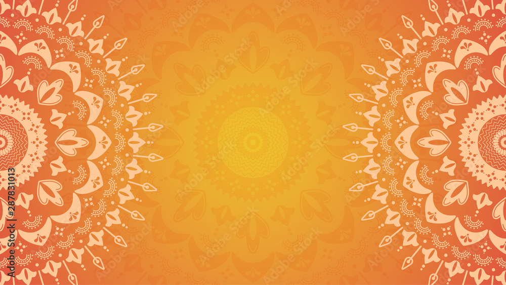 Flower mandala on orange background. Festive folk floral illustration ...