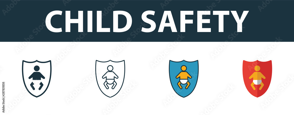 Child Safety icon set. Four elements in diferent styles from baby ...