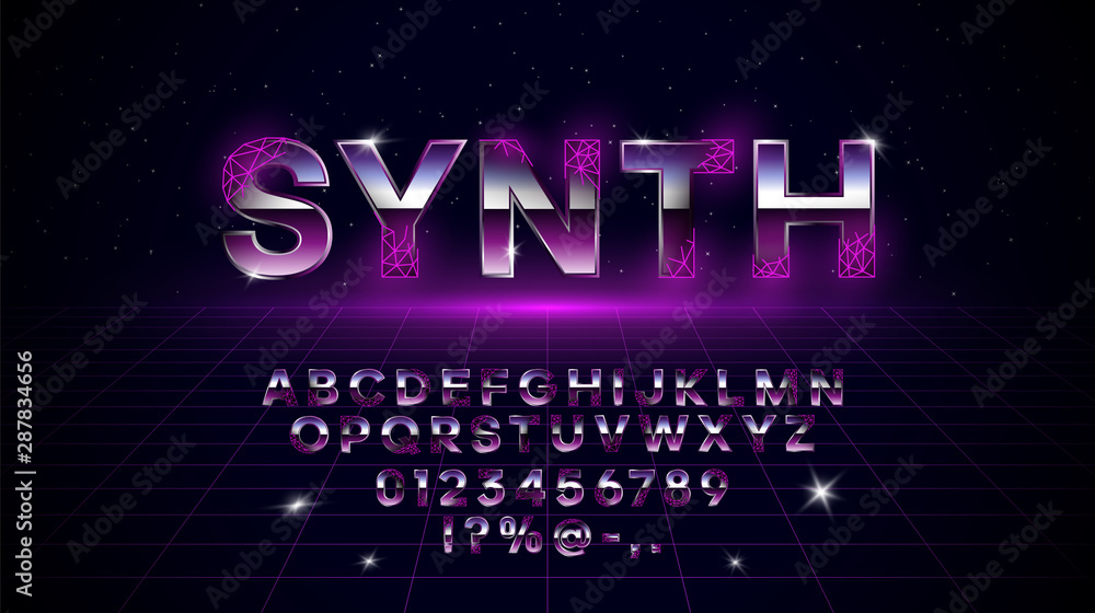 Retrowave synthwave vaporwave font in 1980s style. Retrowave design ...