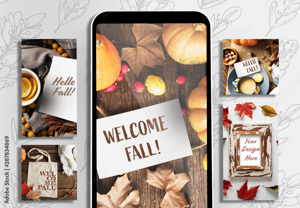 Welcome Fall Social Media Set Stock Template | Adobe Stock