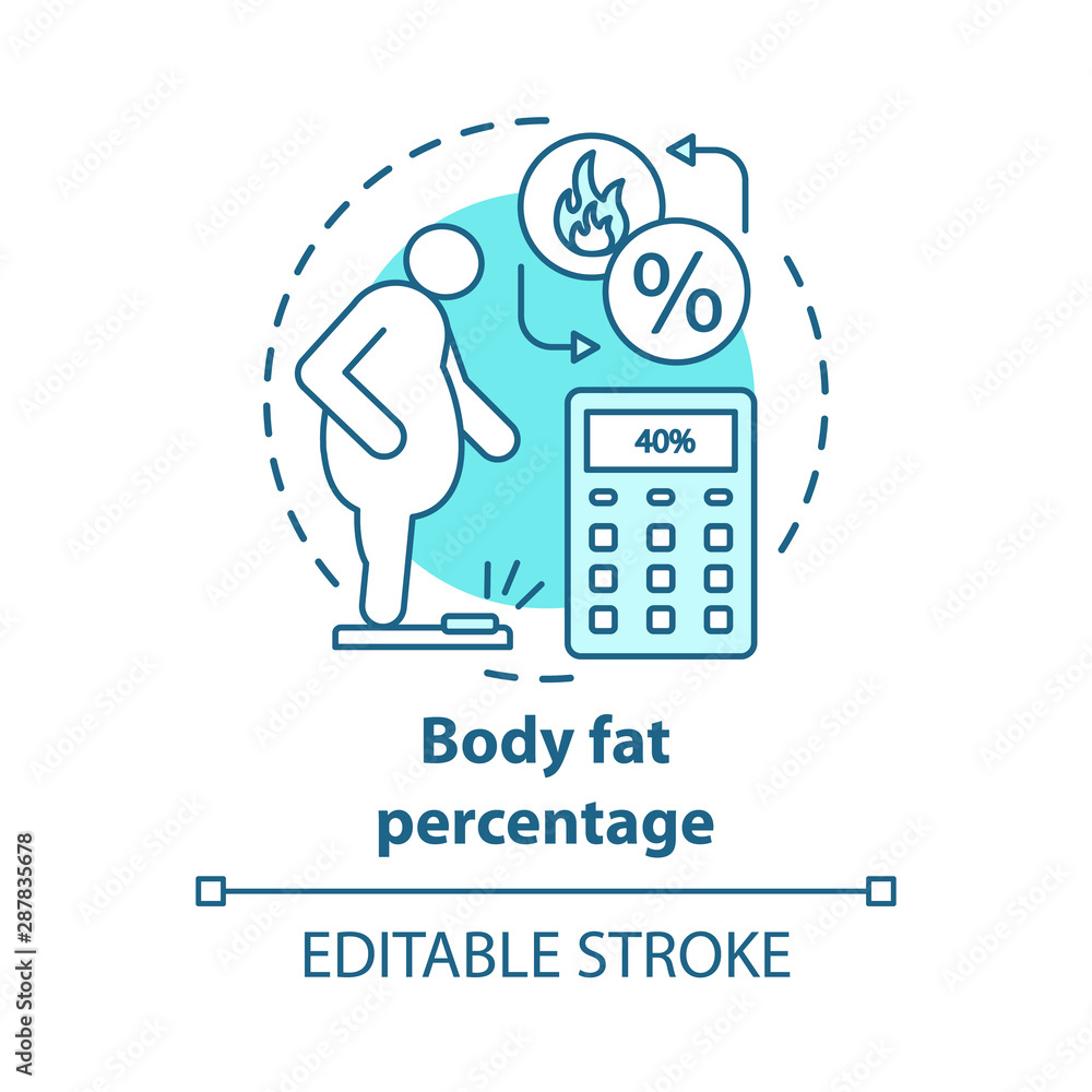 Body fat level control concept icon. Overweight patient on scales idea ...