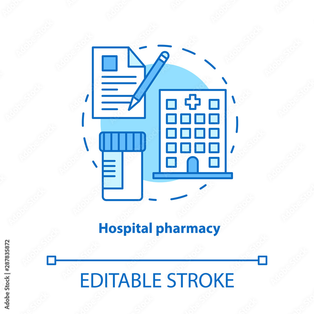 Hospital pharmacy concept icon. Medication idea thin line illustration ...