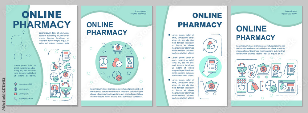 Online pharmacy brochure template layout. Internet drugstore. Flyer ...