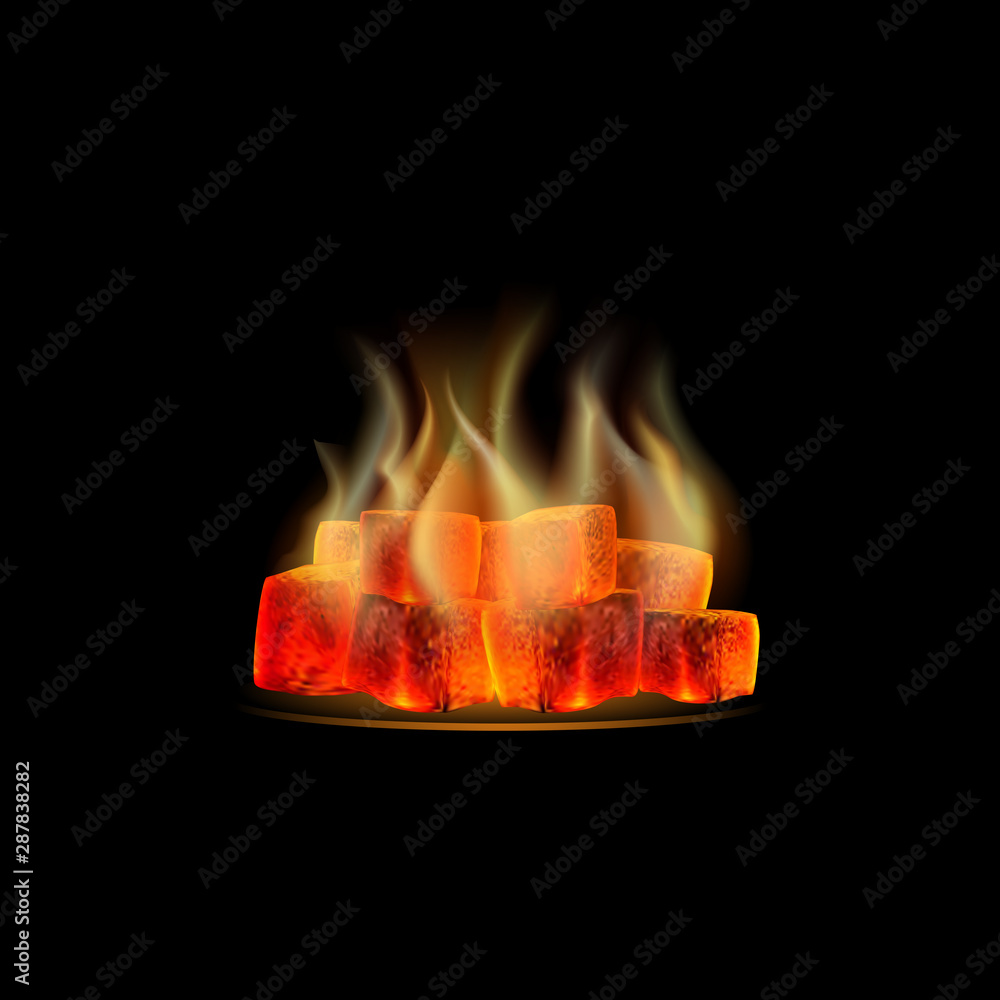 Coal to fuel the hookah, flame, fire. Vector illustration, design for ...