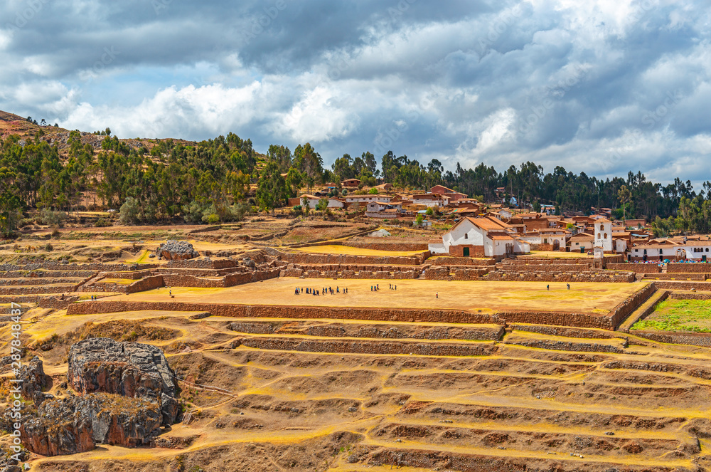 The inca agriculture terraces and inca ruin of Chinchero, incidental ...
