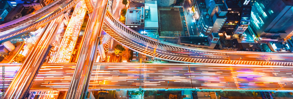 Aerial view of a massive highway intersection in Osaka, Japan Stock ...