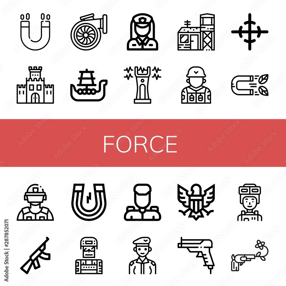 Set of force icons such as Magnet, Fortification, Turbo, Battleship ...