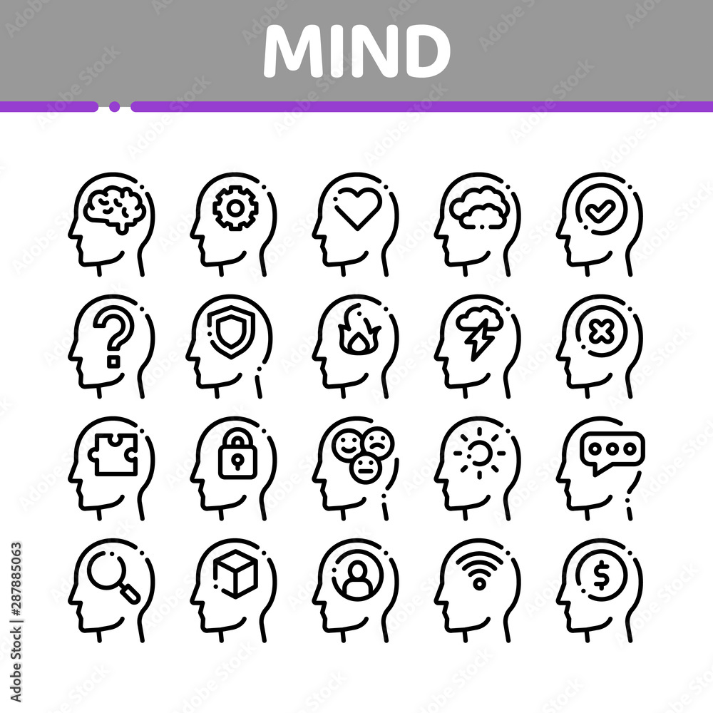 Mind Collection Elements Signs Vector Icons Set Thin Line. Gear And ...