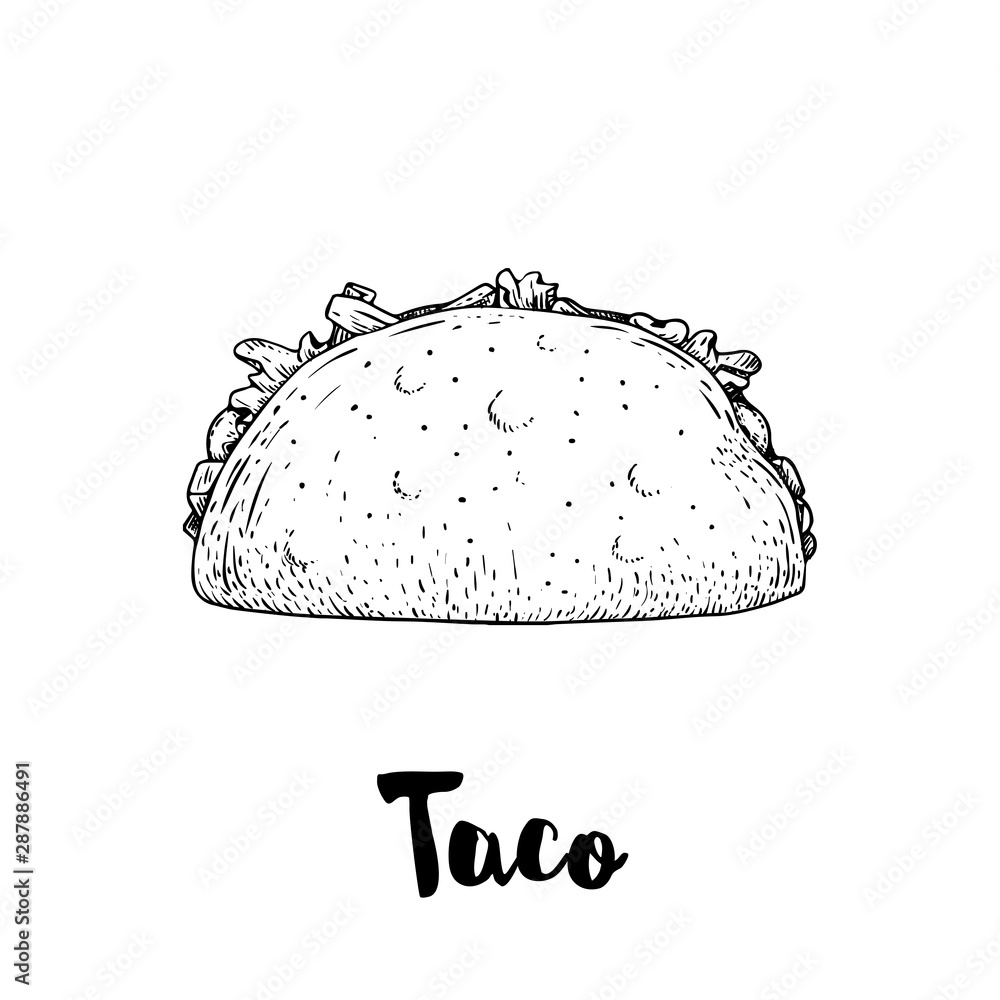 Hand drawn sketch style taco. Traditional mexican fast food ...