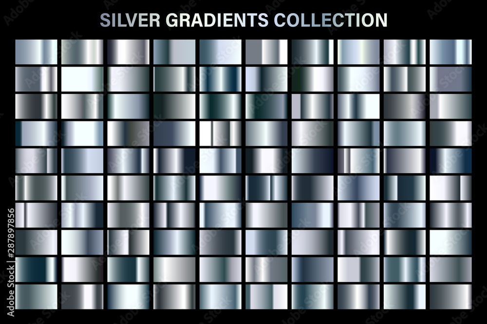 Silver glossy gradient, metal foil texture. Color swatch set ...
