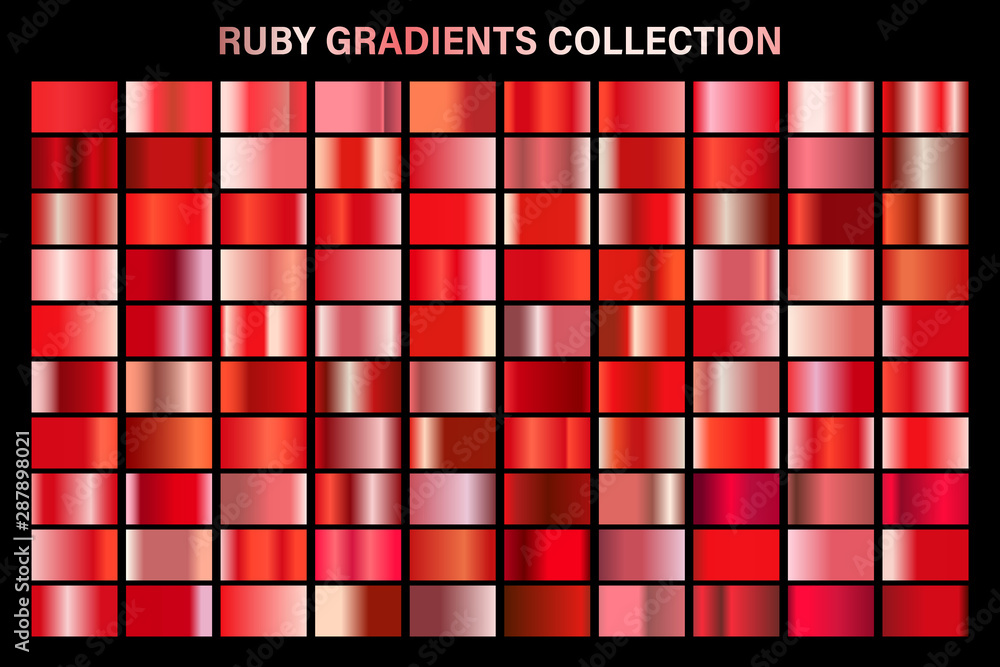 Red ruby glossy gradient, metal foil texture. Color swatch set ...