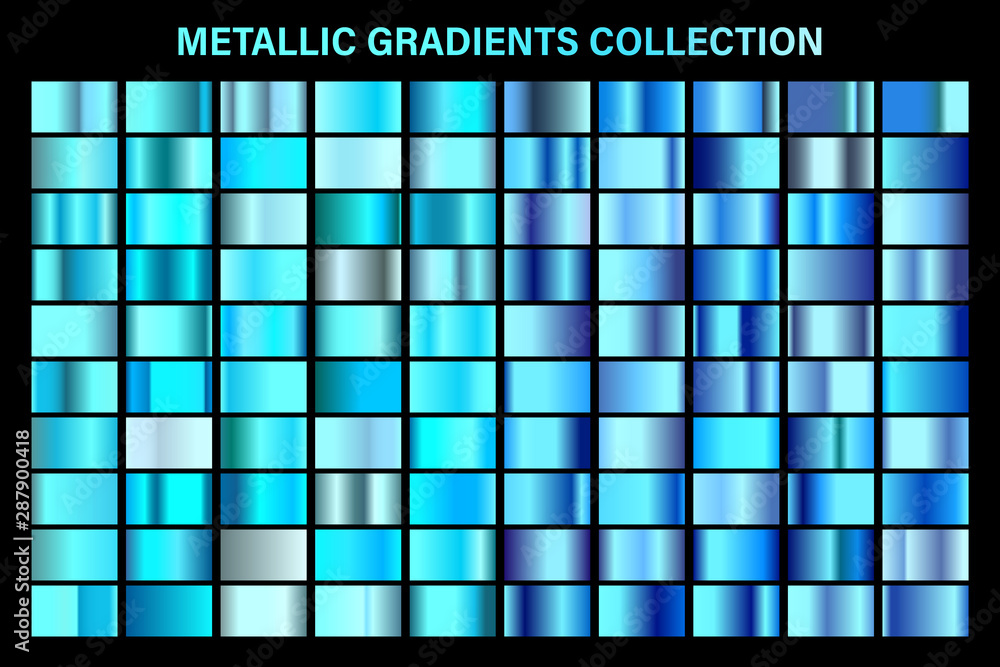 Blue, azure glossy gradient, metal foil texture. Color swatch set ...