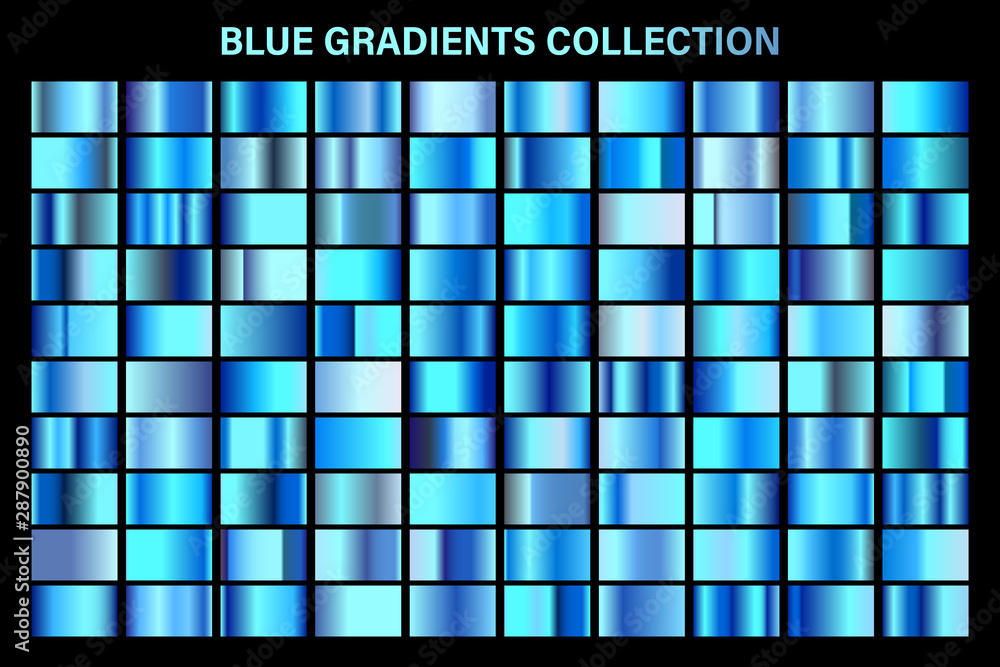 Blue, azure glossy gradient, metal foil texture. Color swatch set ...