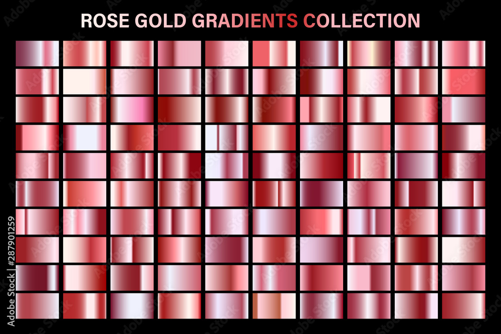 Rose gold glossy gradient, metal foil texture. Color swatch set ...