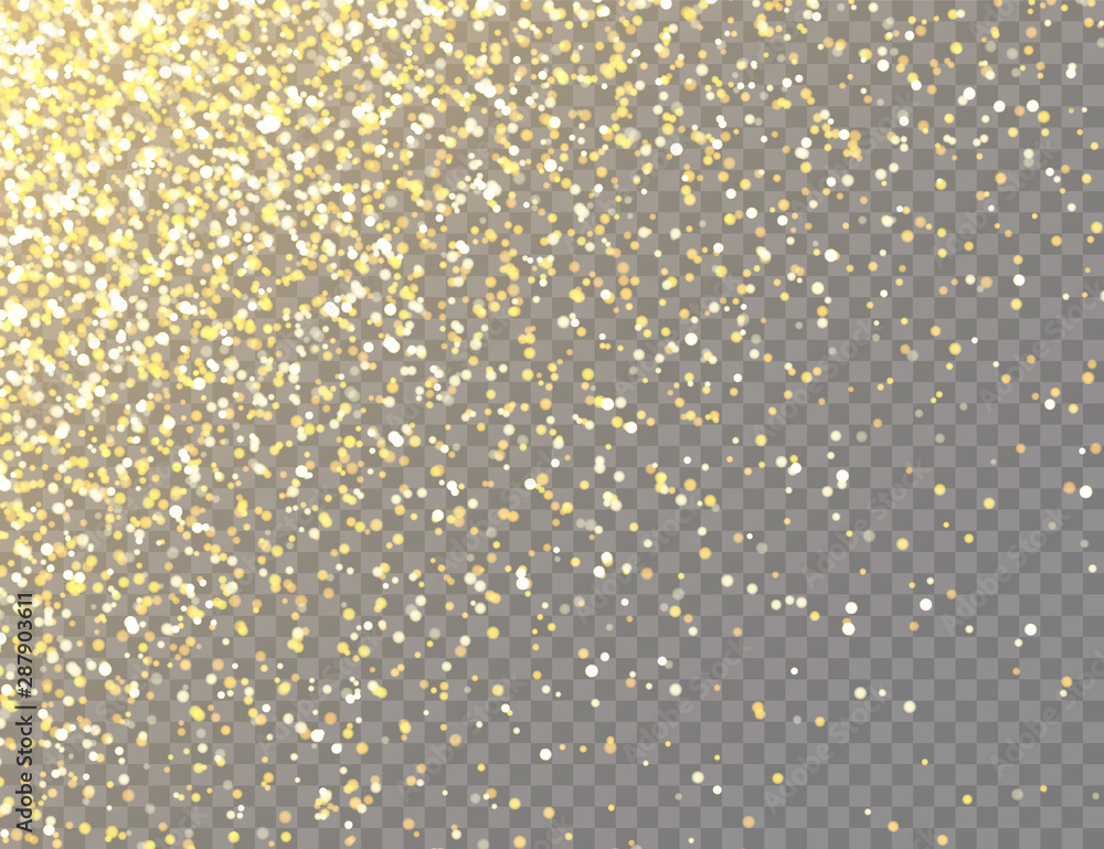 Sparkling Golden Glitter with Bokeh Lights on Transparent Vector ...