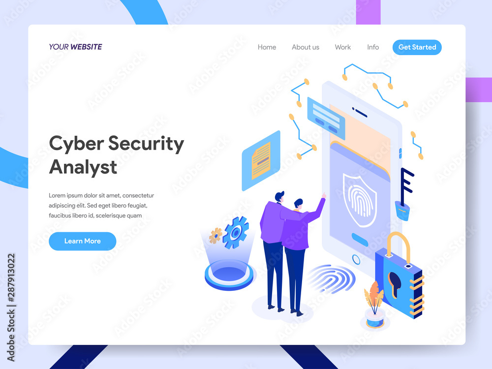 Landing page template of Cyber Security Analyst Isometric Illustration ...