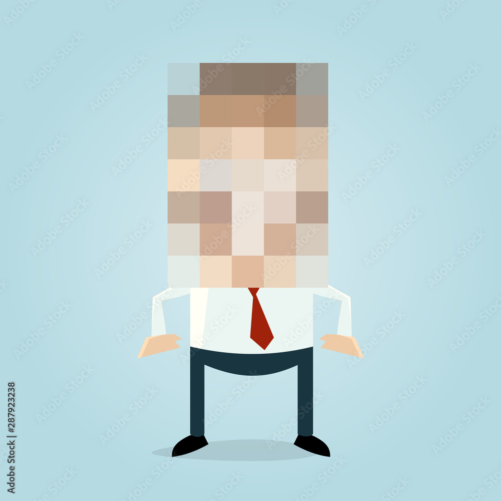 cartoon illustration of a pixelated businessman who wants to anonymous ...